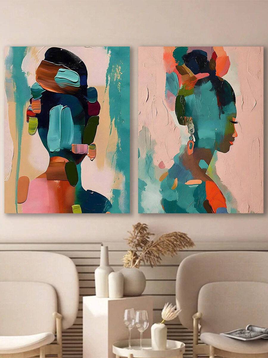 Картина модульная на стену / композиция из 2-х картин, "Девушка лицо текстура", 70х100 см.