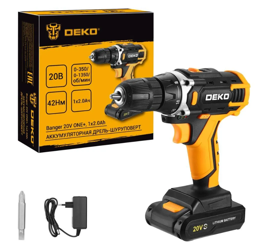 Аккумуляторная дрель-шуруповерт DEKO Banger 20V ONE+, 1x2.0Ач