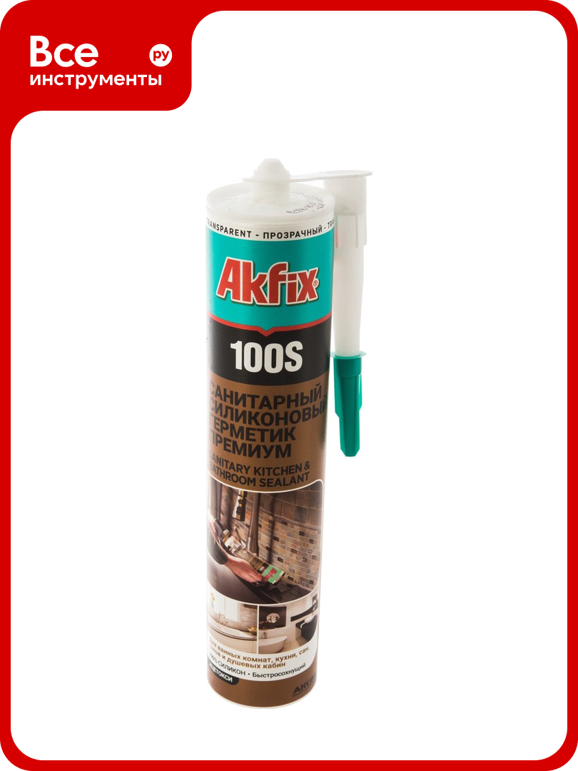 Санитарный герметик, Akfix, для кухни и ванной Akfix 100S прозрачный, 310 мл SA031