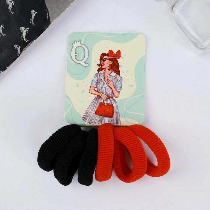 Резинки для волос «Кокетка», набор 6 шт, гламур, 4 см, красные, чёрные