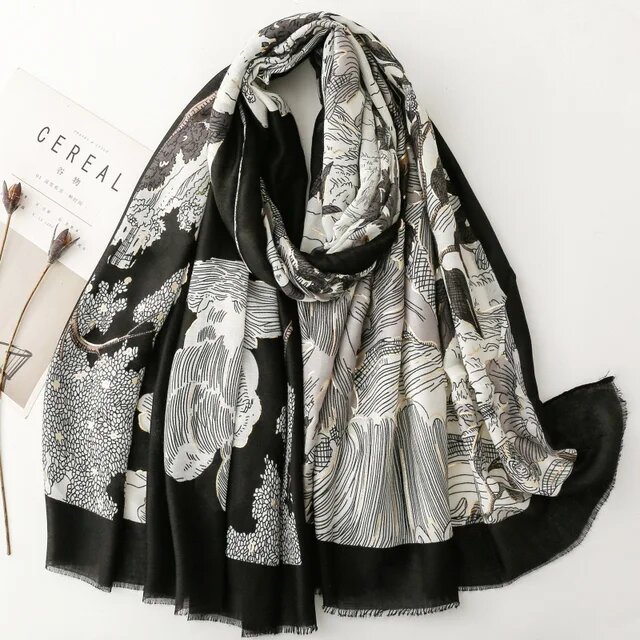 Зимние винтажные вискозные шали с горной цветочной бахромой, женский шарф высокого качества, палантин из пашмины, мусульманский хиджаб Bufandas 180*90 см