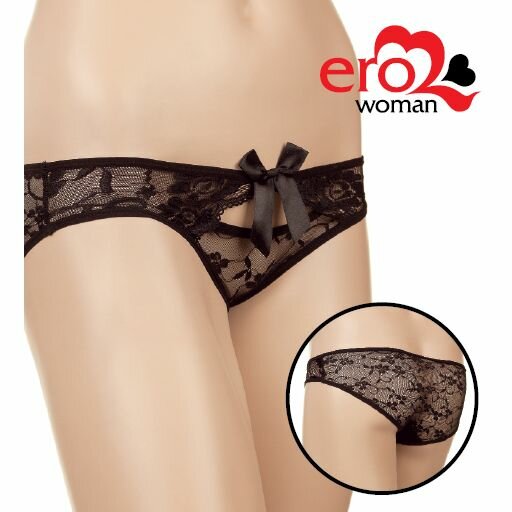 Трусы женские с бантиком Erowoman с кружевом, цвет черный, размер XS/S