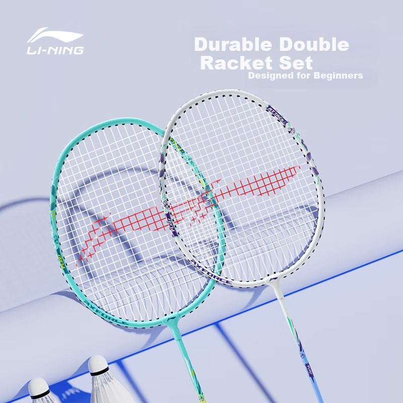 LI-NING Badminton Racket Thunder for Kids Lightweight Racket Seaside Blue/Green Already Strung