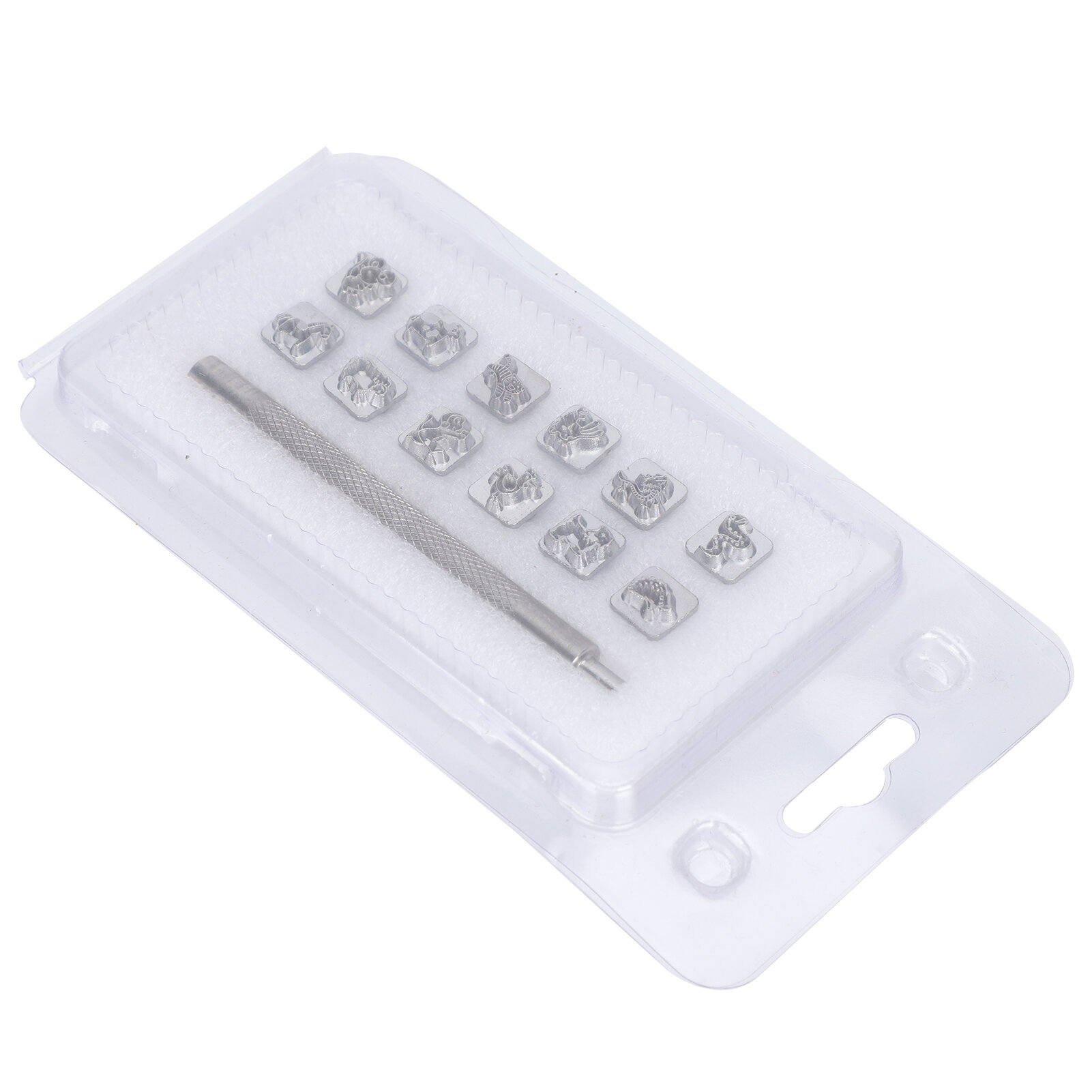 12Pcs Stamping Punch Tool Leather Craft Alloy Steel DIY Vegetable Stamper 1Pc Handle(Zodiac )