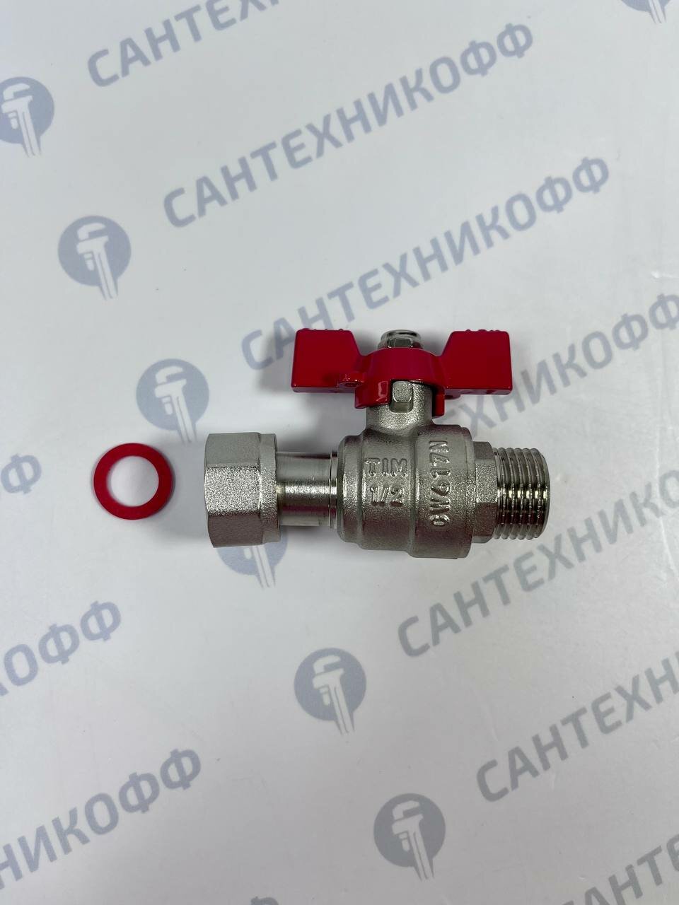 Кран шаровый TIM с накидной гайкой и наружной резьбой 1/2", никель