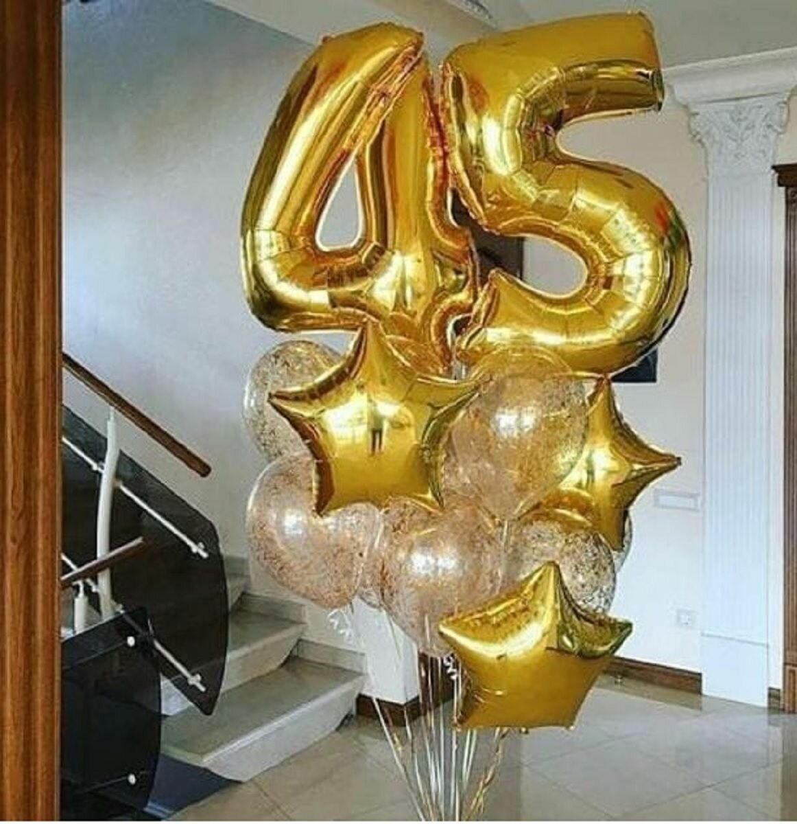 Шар воздушный фольгированный Цифра 45, цвет золотой 42"/106 см (шз4)(шз5)