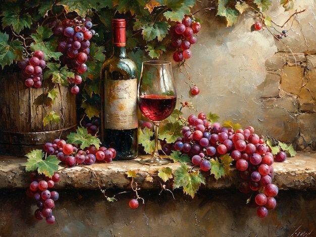 Пейзаж, картина на холсте"Виноград и Вино", размером 40 см x 60 см