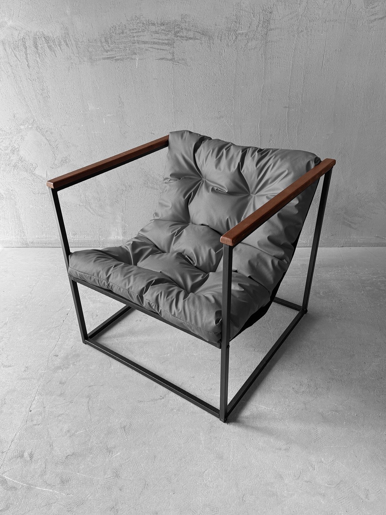 Кресло мягкое удобное для отдыха, уличное, на балкон, на веранду, в стиле лофт, минимализм, Лофтовик ++ оксфорд серый