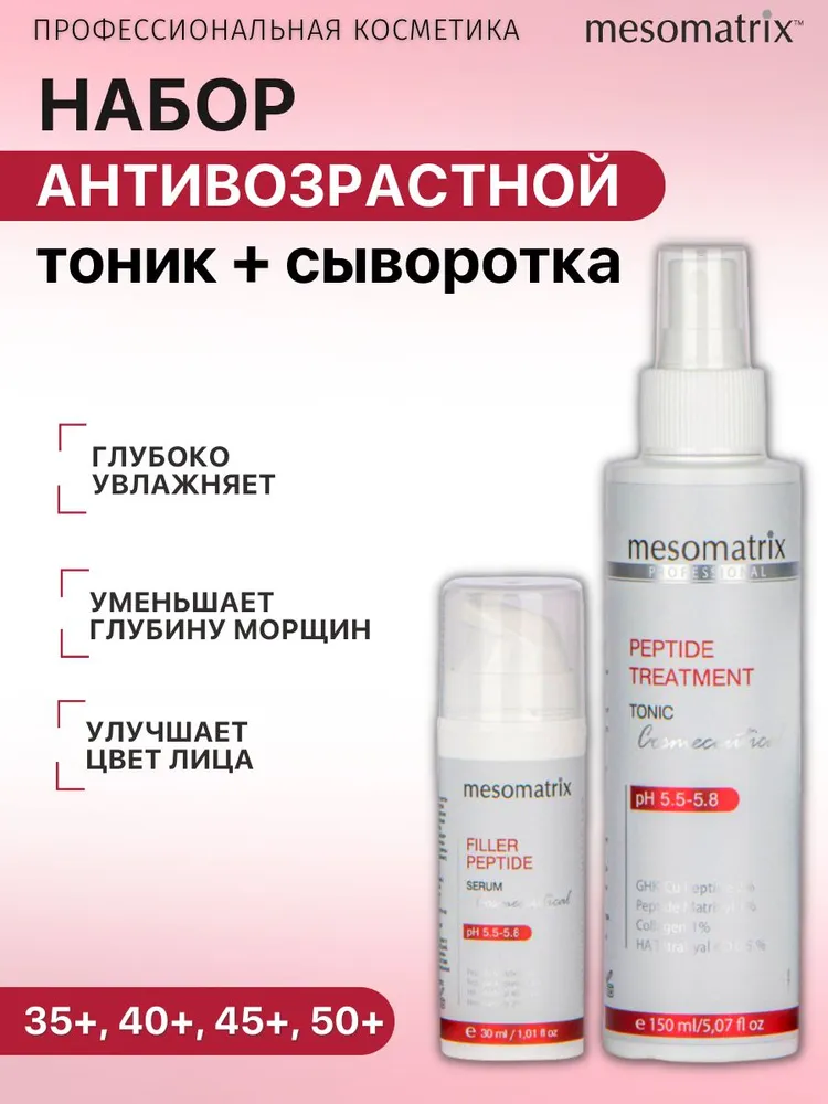 Набор антивозрастной для лица и век Mesomatrix Professional, пептидный тоник 150 мл, сыворотка 30 мл
