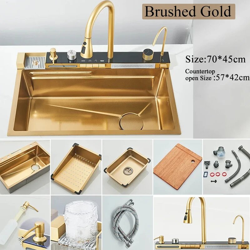 Набор кухонных раковин Shinesia из нержавеющей стали, большая одинарная раковина, раковина для посуды с краном с холодным и горячим управлением, 75X45 C1-BG