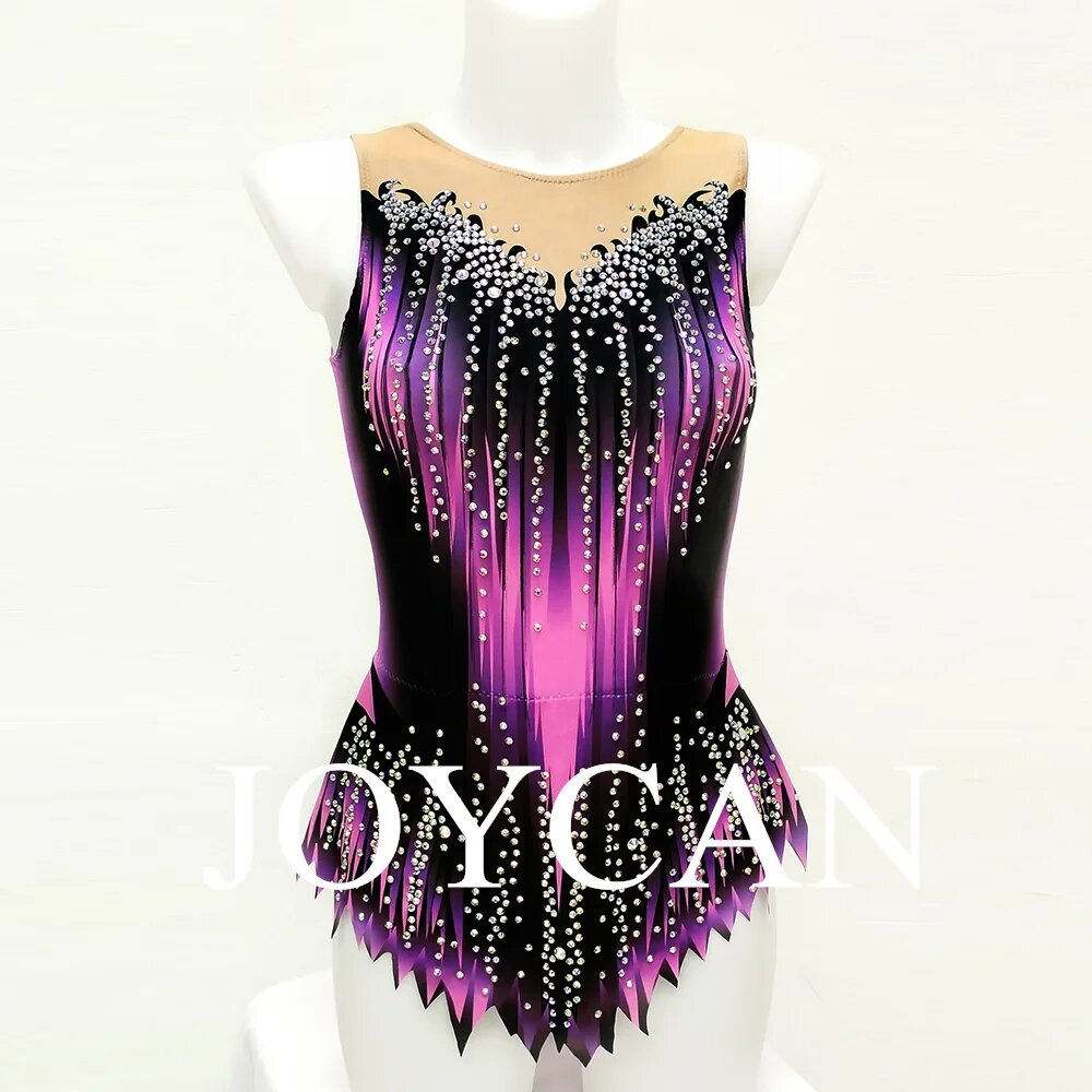JoyCan Rhthmic гимнастическое трико для девочек и женщин, черный и розовый спандекс JC13 150, As picture