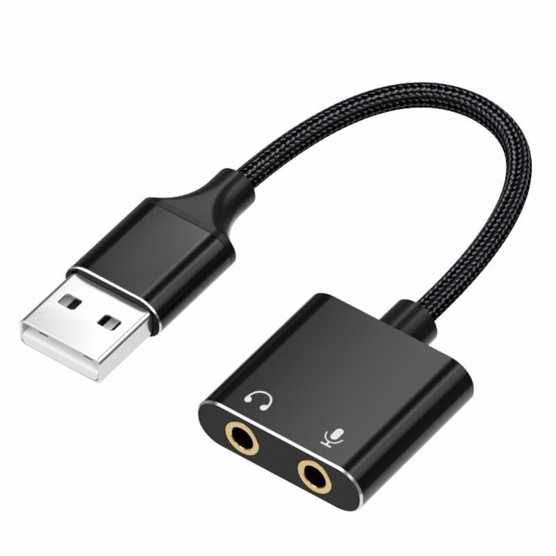 2 в 1 USB звуковой адаптер для наушников и микрофона с поддержкой четкого звука для музыки и игр, Черный