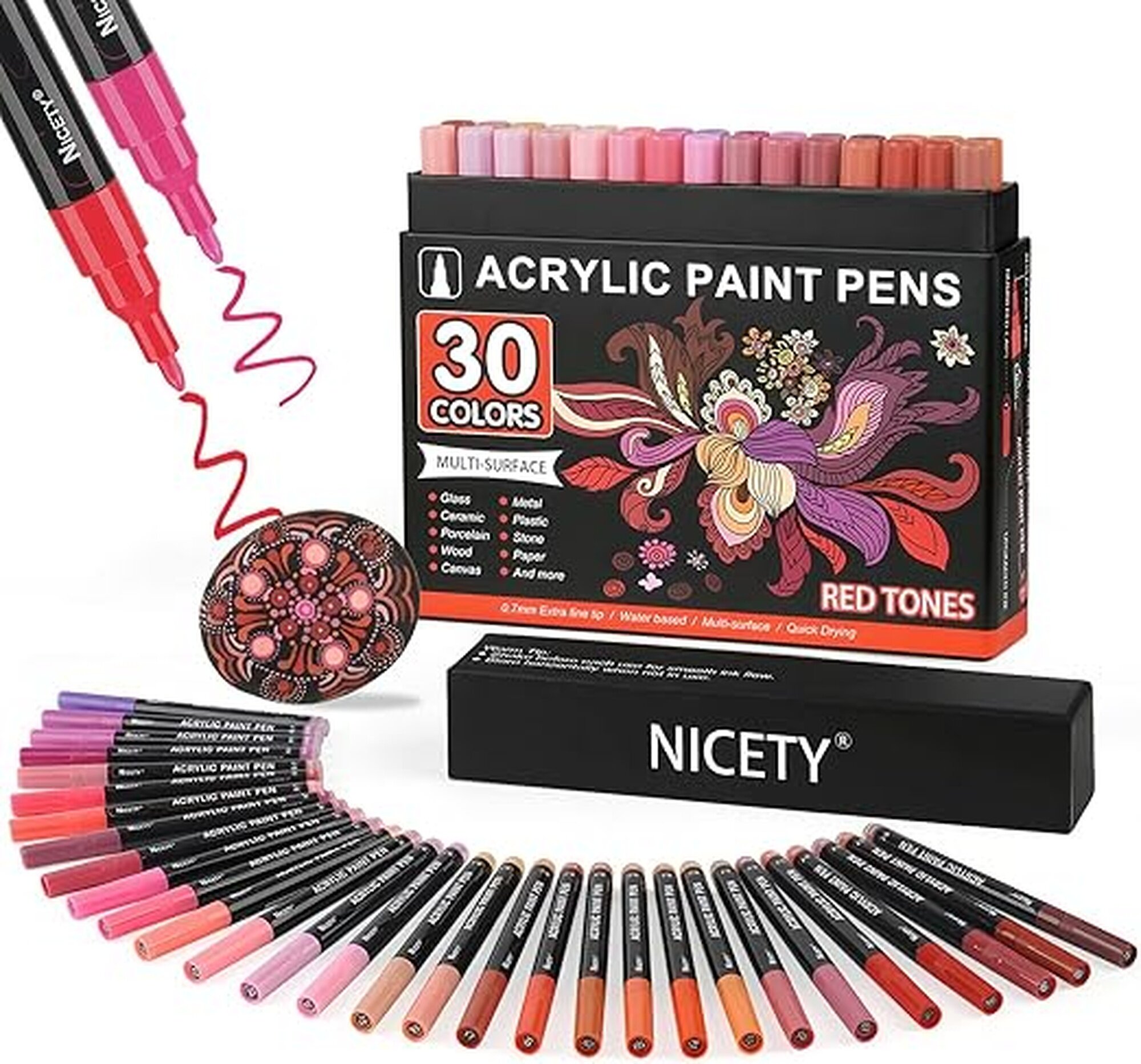 Маркеры акриловые NICETY Acrylstifte for Steine Wasserfest, красная палитра, 30 цветов, 0,7 мм
