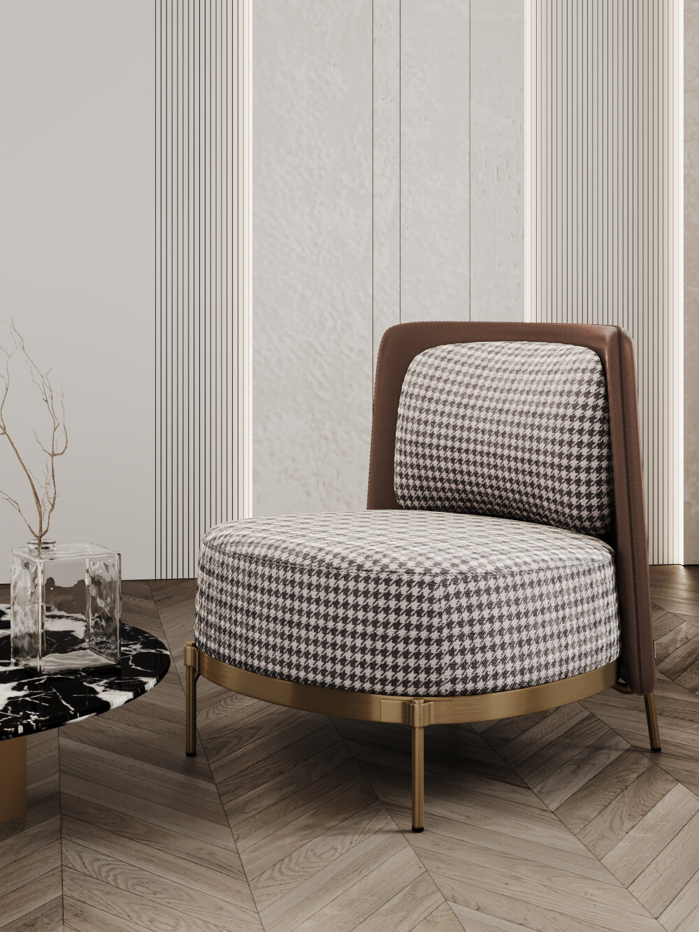 Кресло дизайнерское ROBUSTO GRANDE гусиная лапка и экокожа. Размер 81х42х70х75