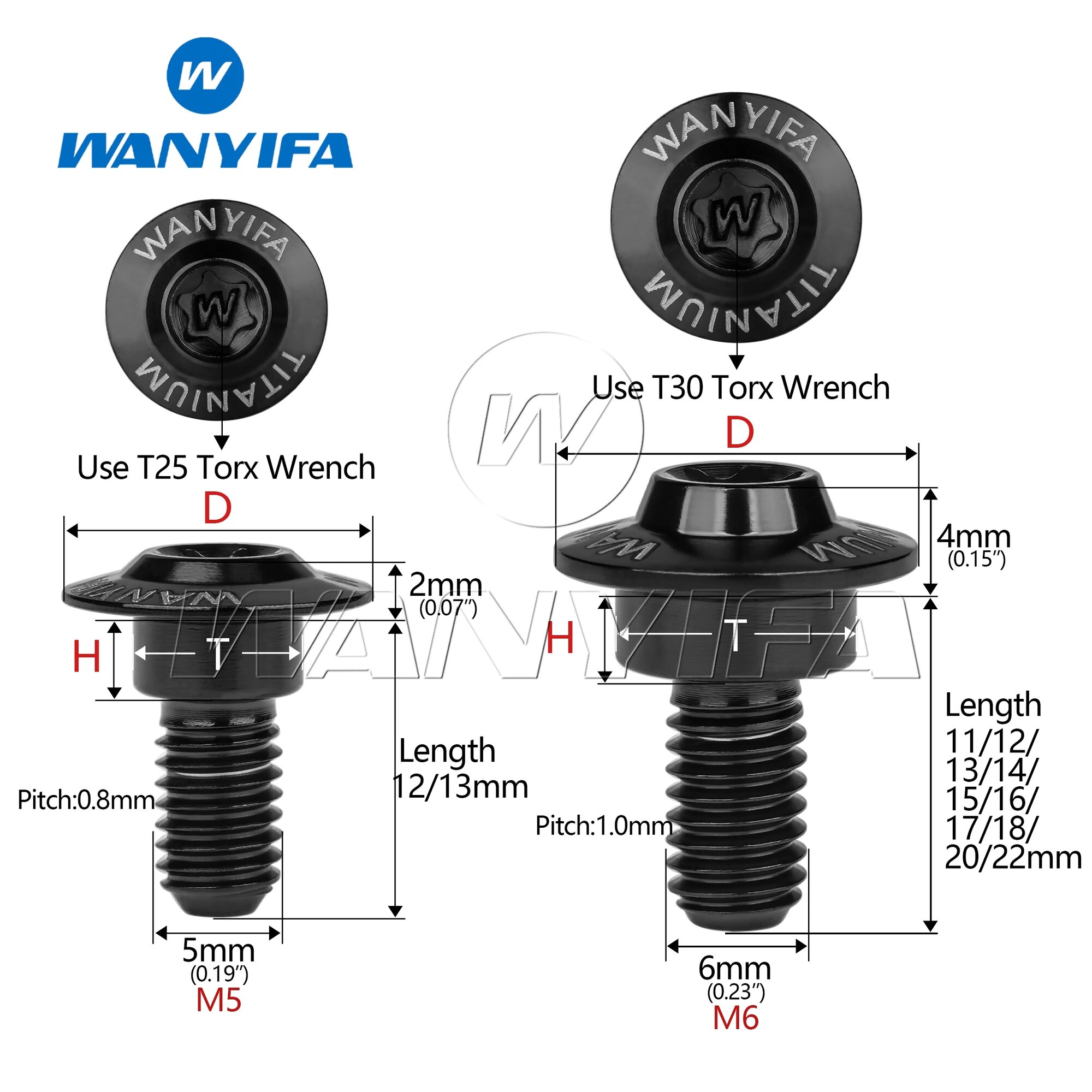 Титановый болт Wanyifa M5/M6 Torx 1 шт. Black, M6x12 D14 T8.5 H2.5