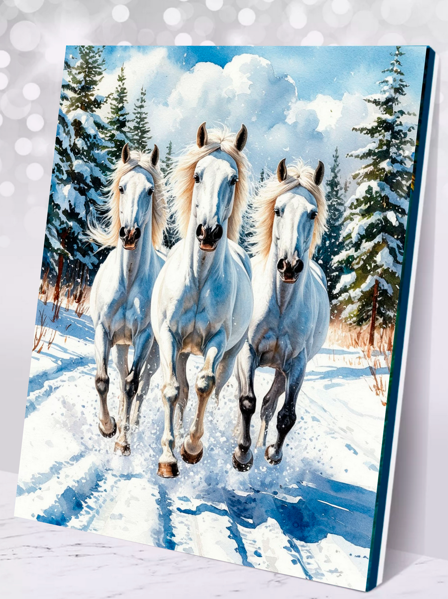 Картина на стену для интерьера 40х50 см "Тройка белых лошадей" холст на подрамнике, InterToys