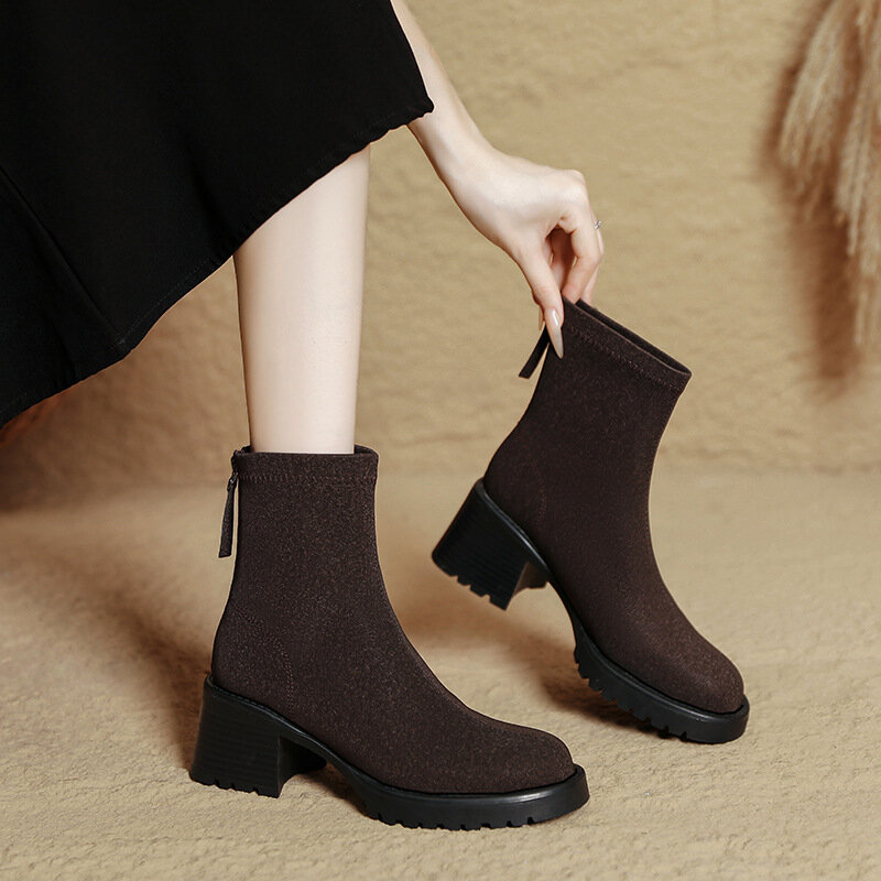MOOCIE Женские ботинки Martin на толстой подошве в британском стиле, новинка осени и зимы 2025 года, женские ботинки до середины голени на толстом каблуке, короткие ботинки на высоком каблуке с мягкой поверхностью