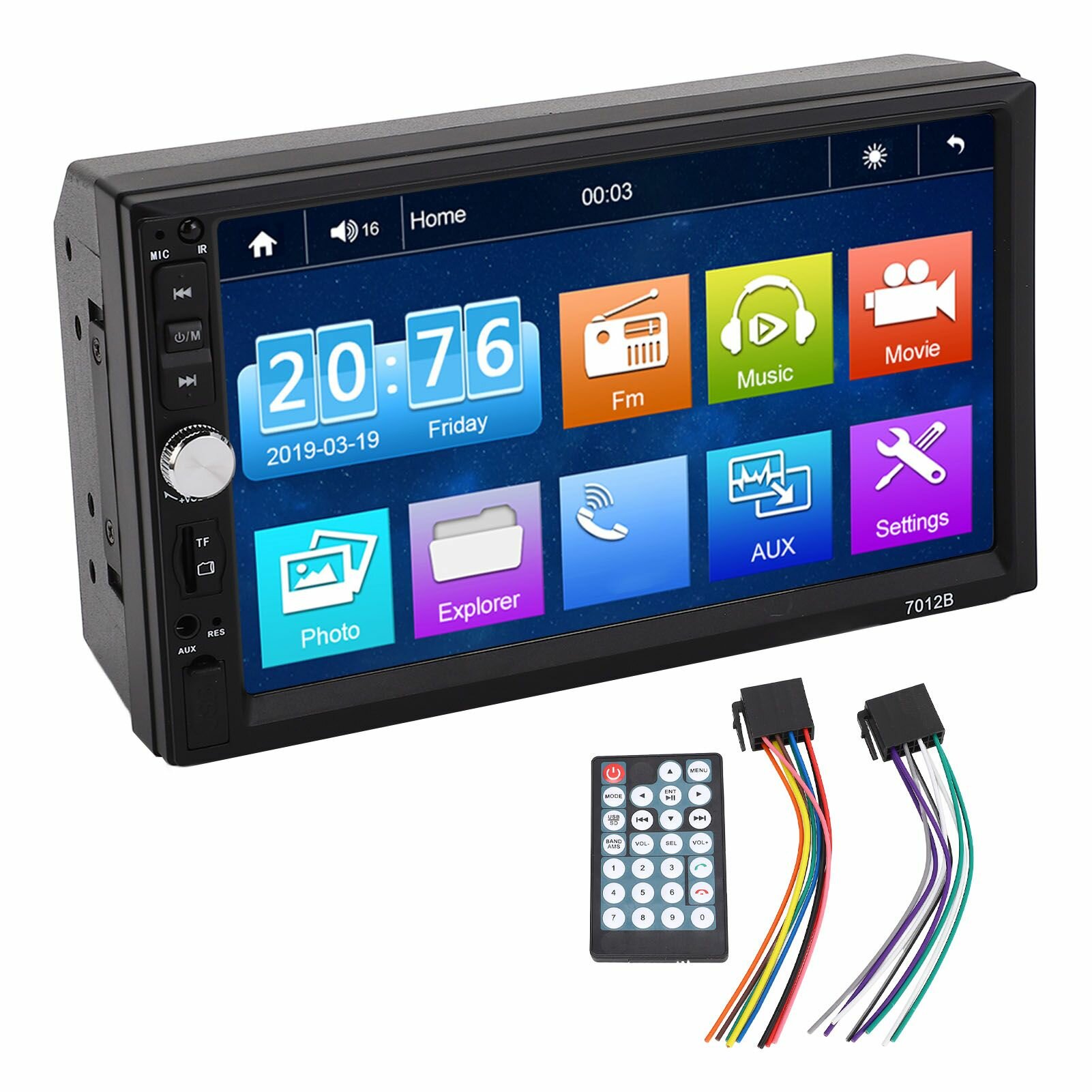 DC12V 7" MP5 авто магнитола с беспроводным Carplay & Android Auto, универсальная (пульт без батареи) Модель B