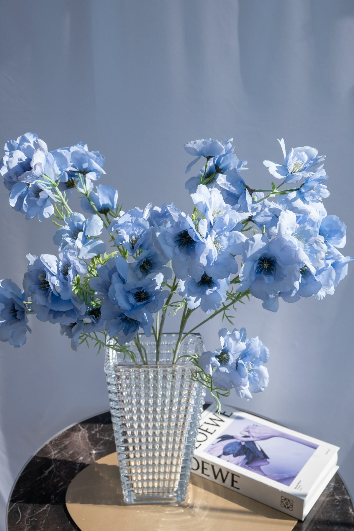 Цветы искусственные для декора флористов букетов премиум Эустома голубая 82 см 3 ветки по 20 цветков