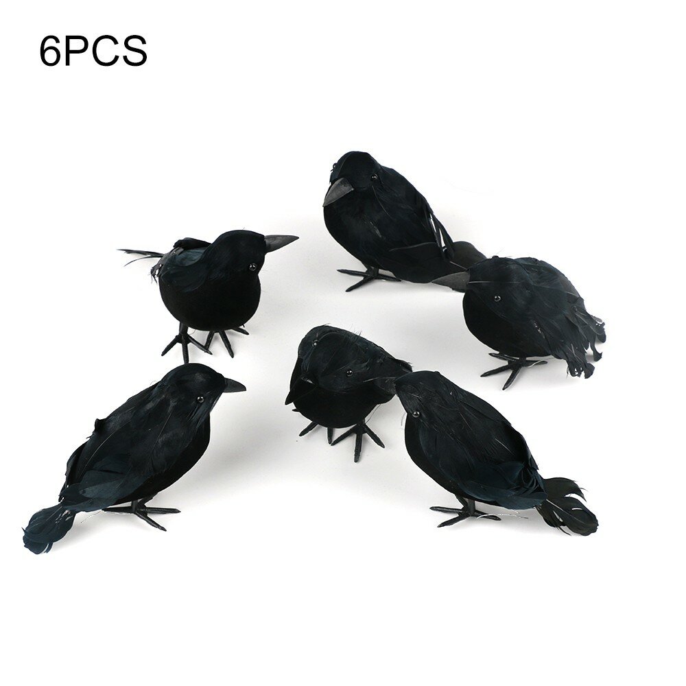 6 шт, черная искусственная ворона в натуральную величину, реквизит для Хэллоуина, декоративная птица для охоты и страшного украшения вечеринки