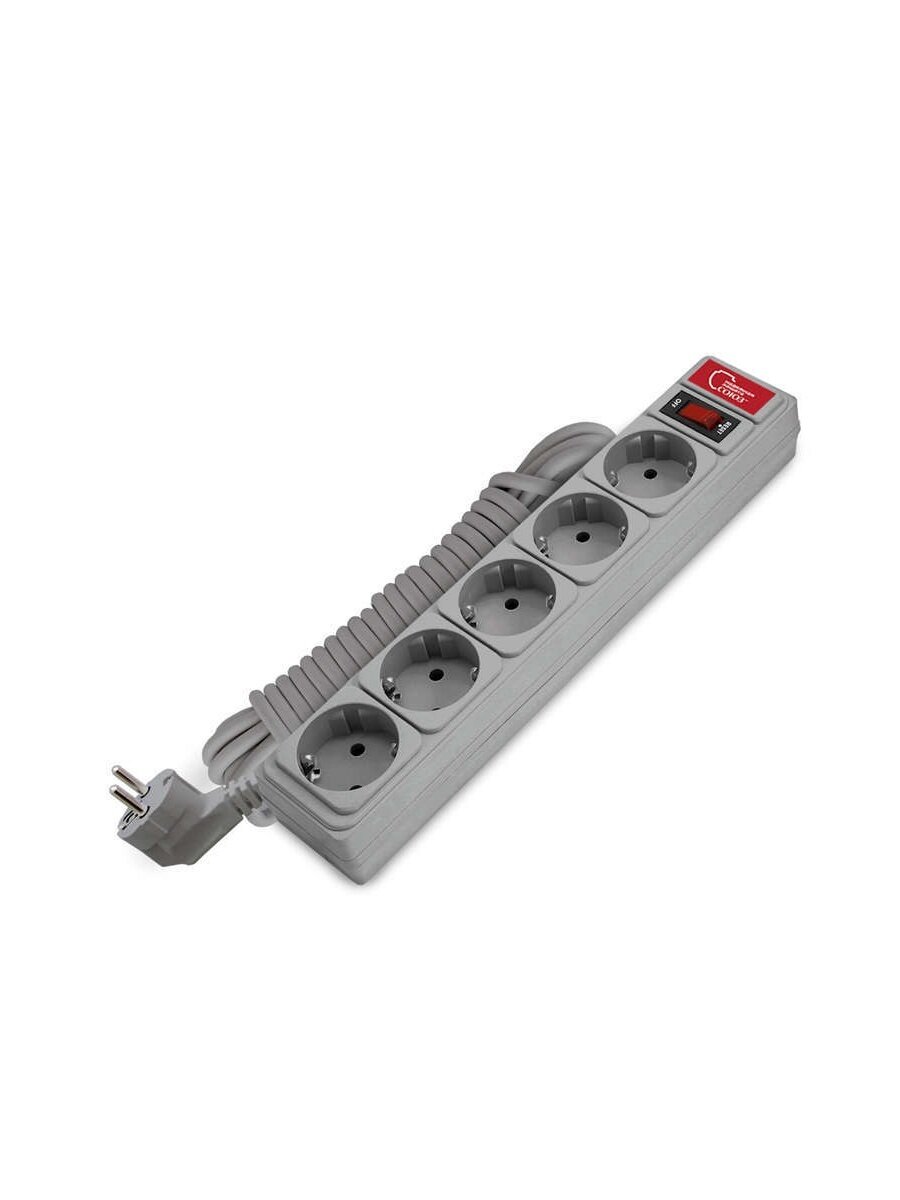 Удлинитель с сетевым фильтром 5х5м 10А IP21 ПВС 3х0.75 сер. Союз 1330