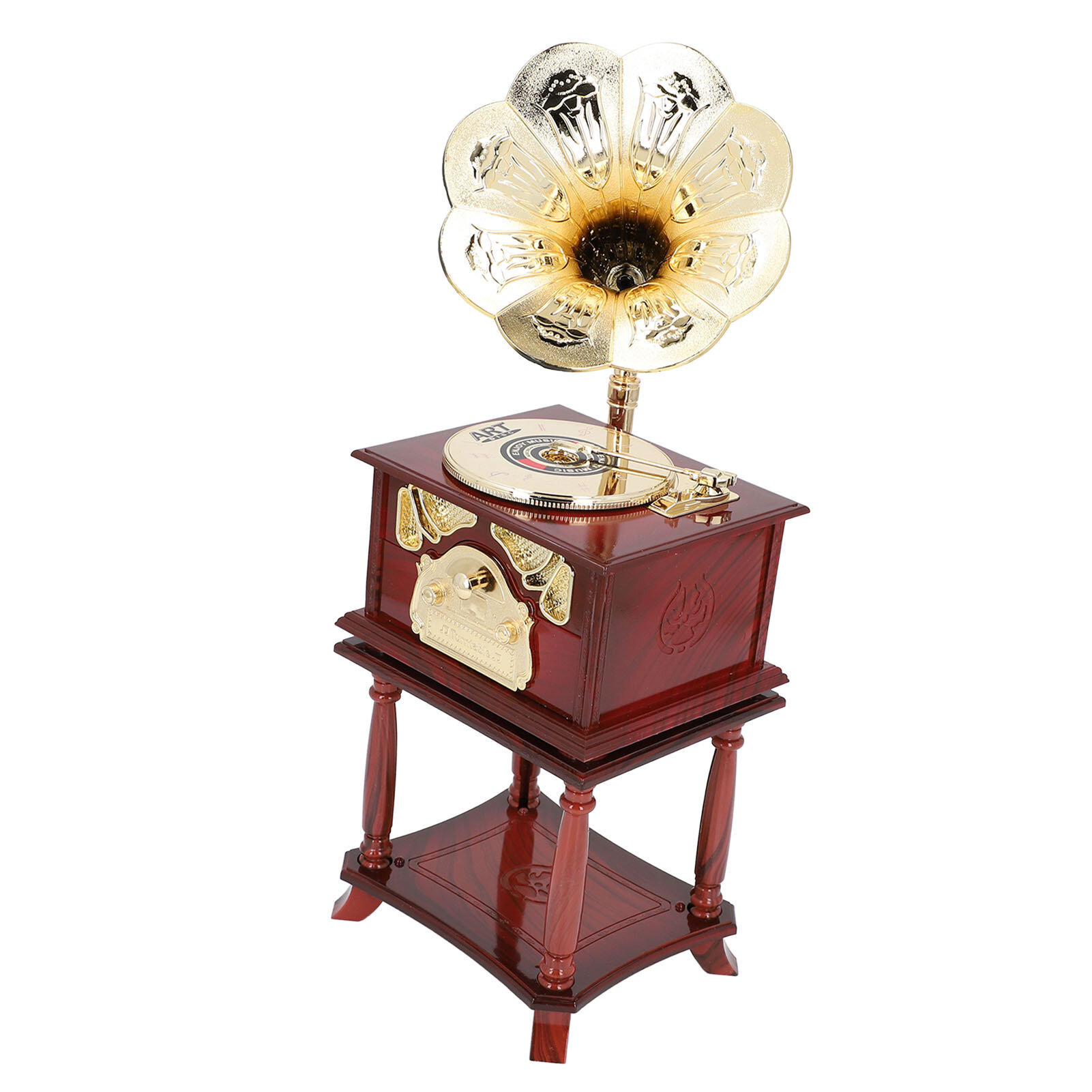Музыкальная шкатулка в виде граммофона, изысканная механическая ретро-музыкальная шкатулка, фигурки для домашнего стола, украшения стола, коричневый граммофон с основанием