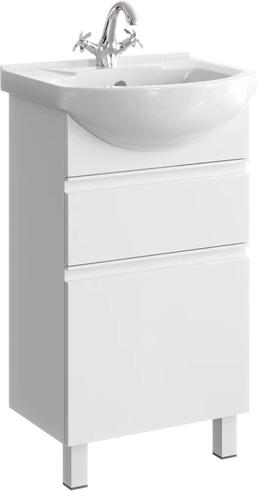 Тумба под раковину без столешницы Aqwella Rodos 50 с ножками, белая, глянцевая, тумба для ванной, с ящиками, с доводчиками
