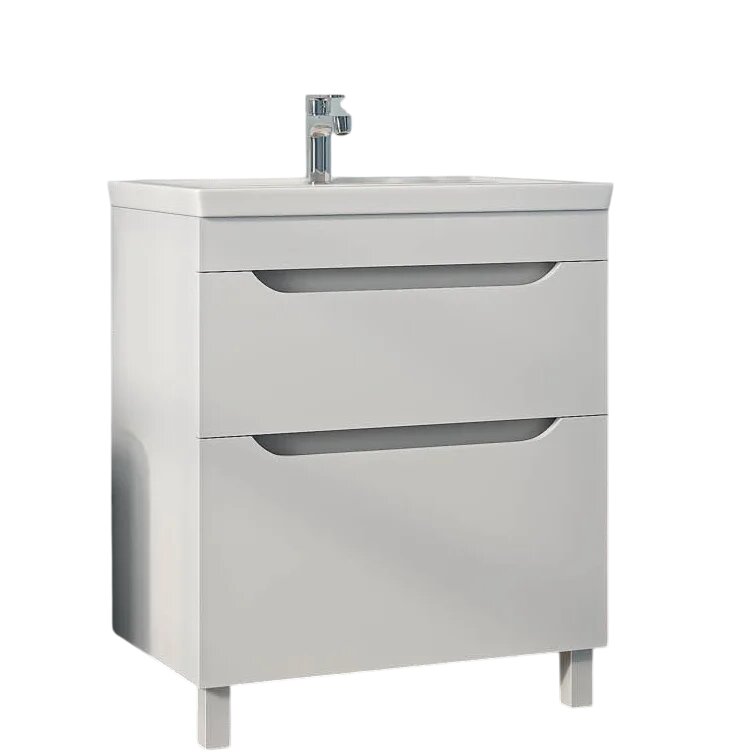 Тумба с раковиной IDDIS Sky 70 71 см, белая, матовая, из МДФ, с ящиками, раковина для ванной, фарфоровая, прямоугольная, встроенный слив-перелив