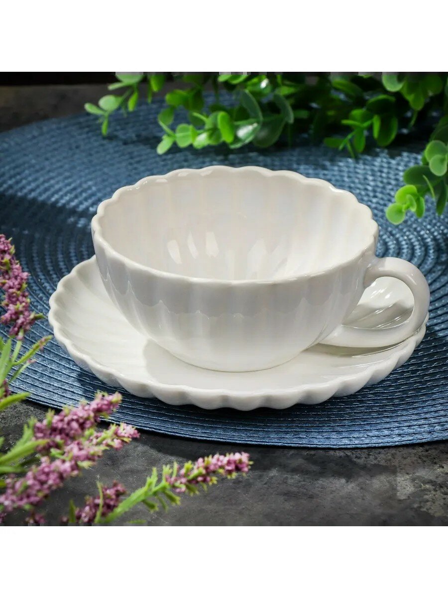 Набор чайный керамика, 2 предмета, на 1 персону, 240 мл, Daniks, Мун Стайл, ZPX222301W-2