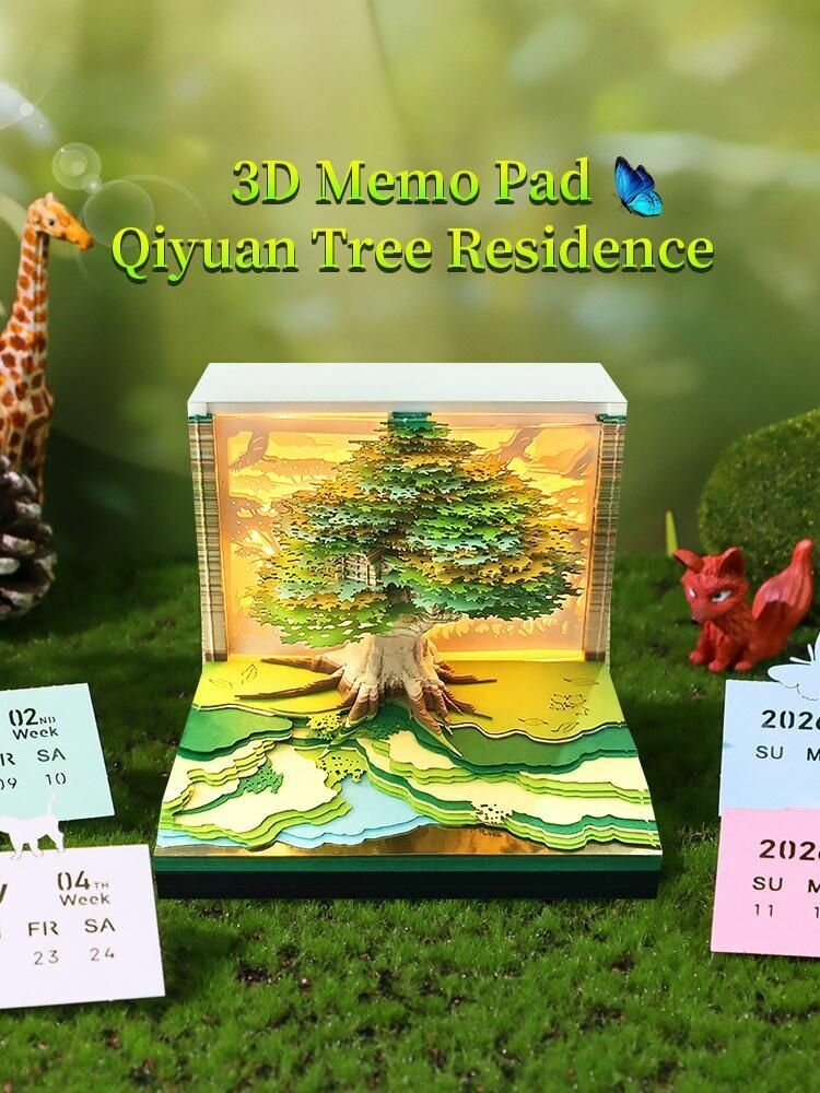 3D-календарь с бумажной скульптурой "Домик на дереве" и подсветкой