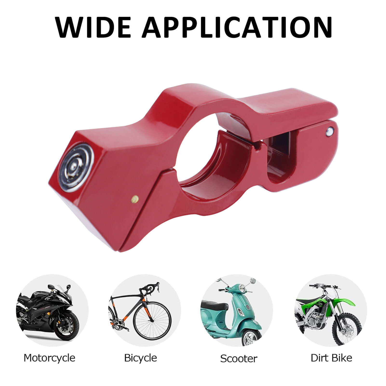 Замок на руль мотоцикла, прочный противоугонный шлем и тормозной замок для защиты велосипеда, скутера, мопеда, квадроцикла (красный)