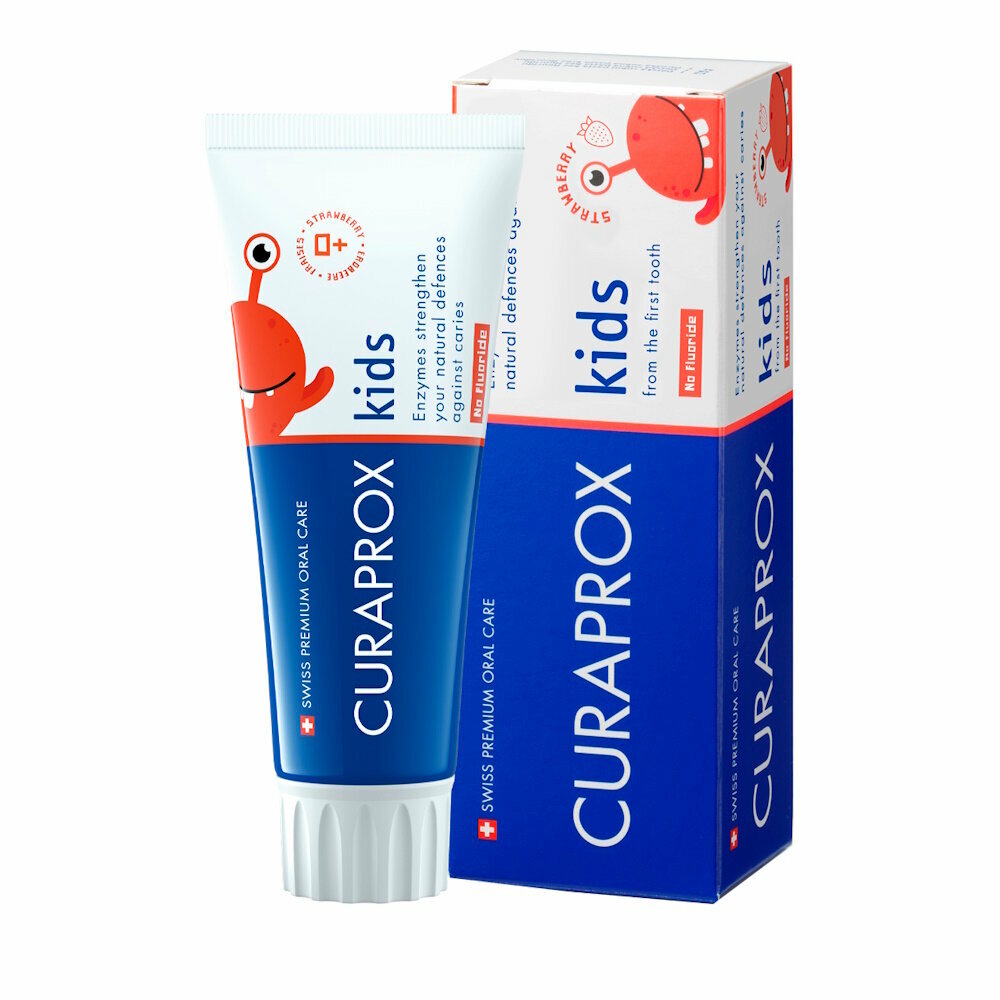 Curaprox kids зубная паста для детей с первого зуба со вкусом клубники без фтора 0+ 60 мл