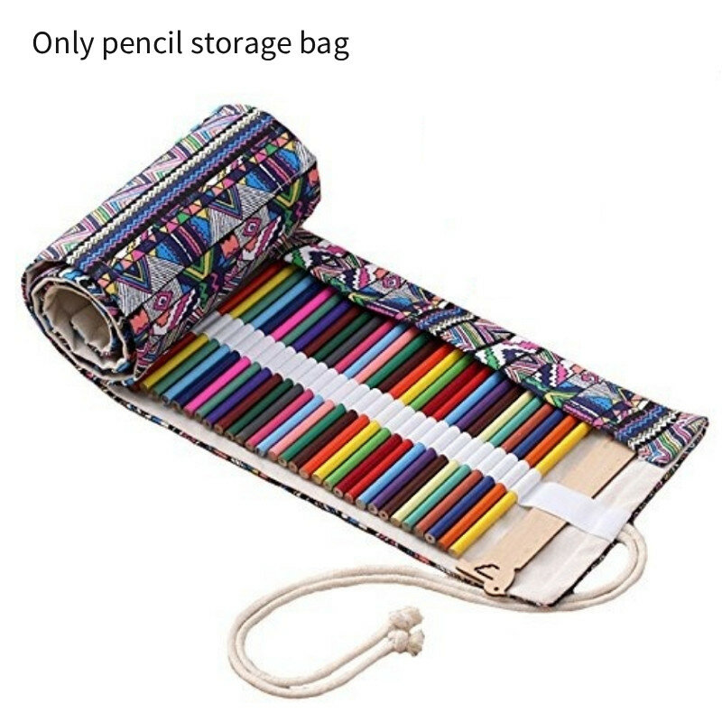 Сумка для хранения карандашей и маркеров этнический стиль цветной геометрический узор холщовая с 12 отверстиями