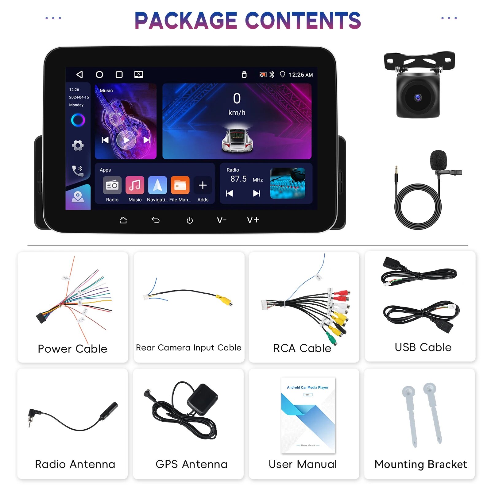 Podofo Android автомобильный стерео радио 1 Din 7 дюймов IPS сенсорный экран мультимедийный плеер 4 + 64 ГБ беспроводной Carplay AndroidAuto головное устройство 4G 64G AHD Cam