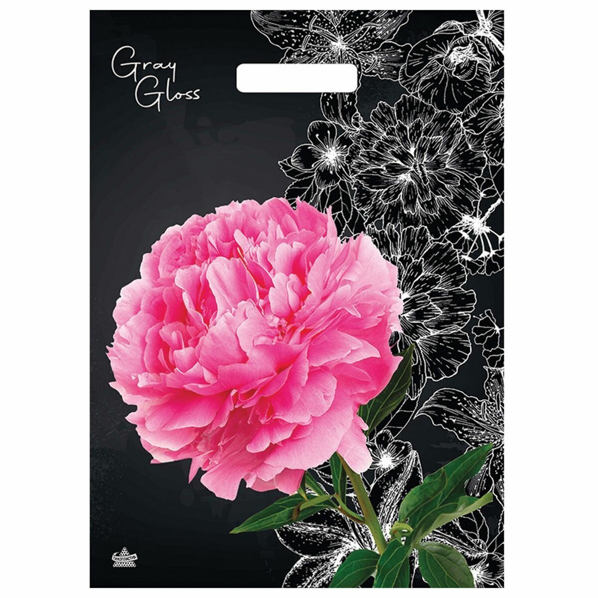 Пакет с вырубной ручкой Тико ПВД, 43х31,5см, "Грэй Глосс Пион", 50мкм (н00212038), 50шт.