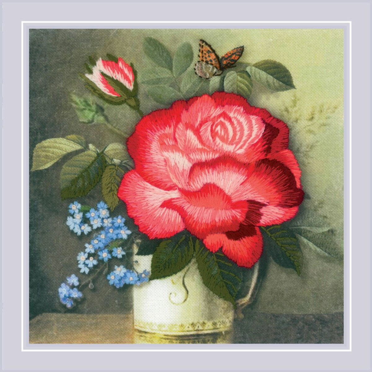 Набор для вышивания гладью, 'Роза пышная' 20х20 см, 12 цветов, Риолис