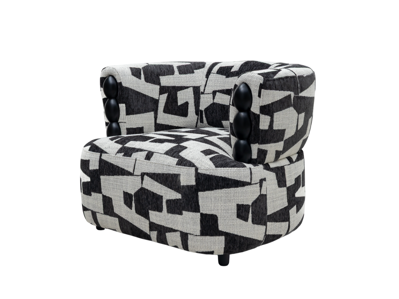 Кресло Бойсе 81 см, жаккард черно-белый меланж, Каркас - березовая фанера, Декоративные элементы из каучукового дерева,