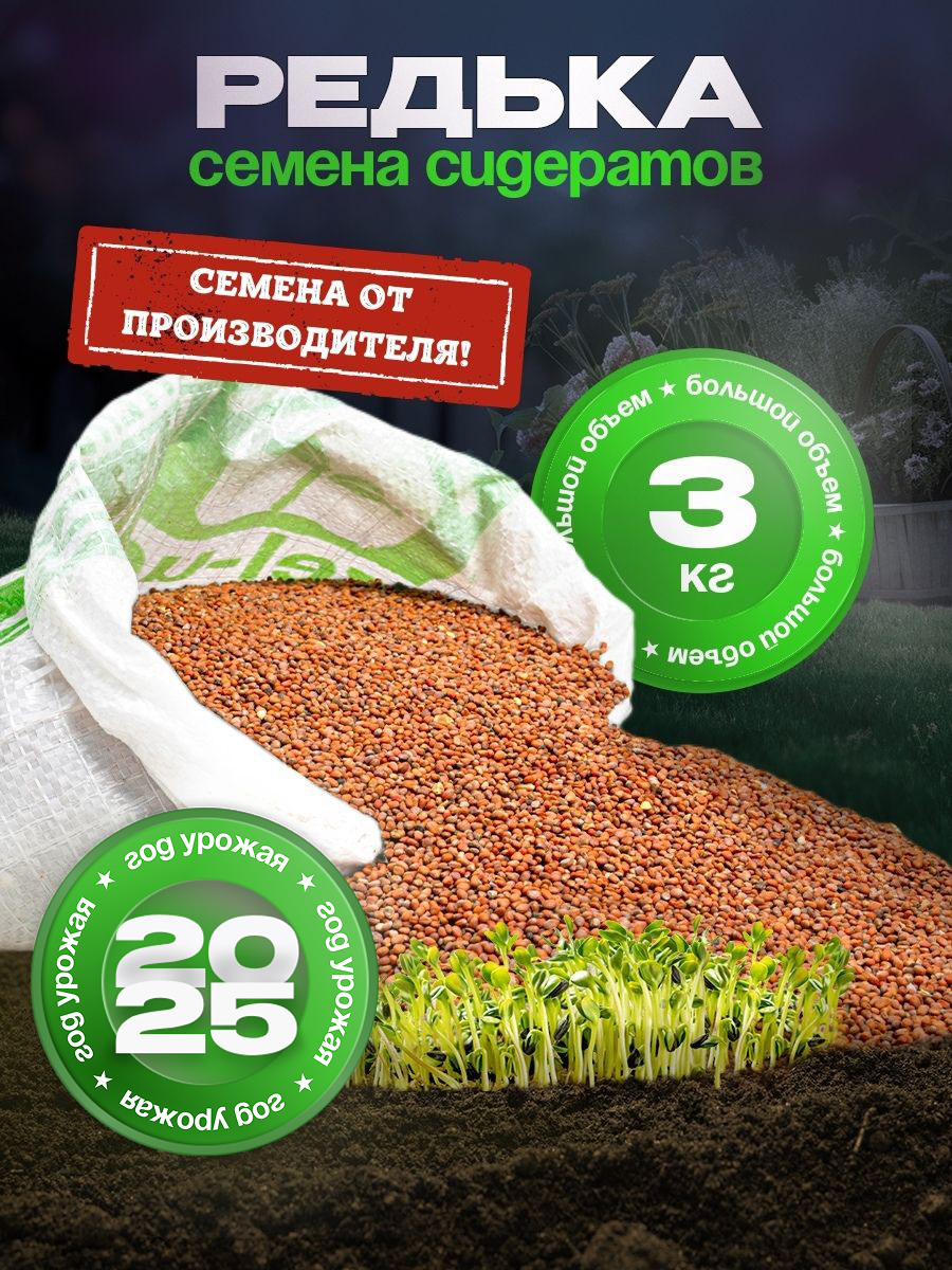 Семена редьки масличной "Зеленый уголок", сидераты, однолетние, 3 кг