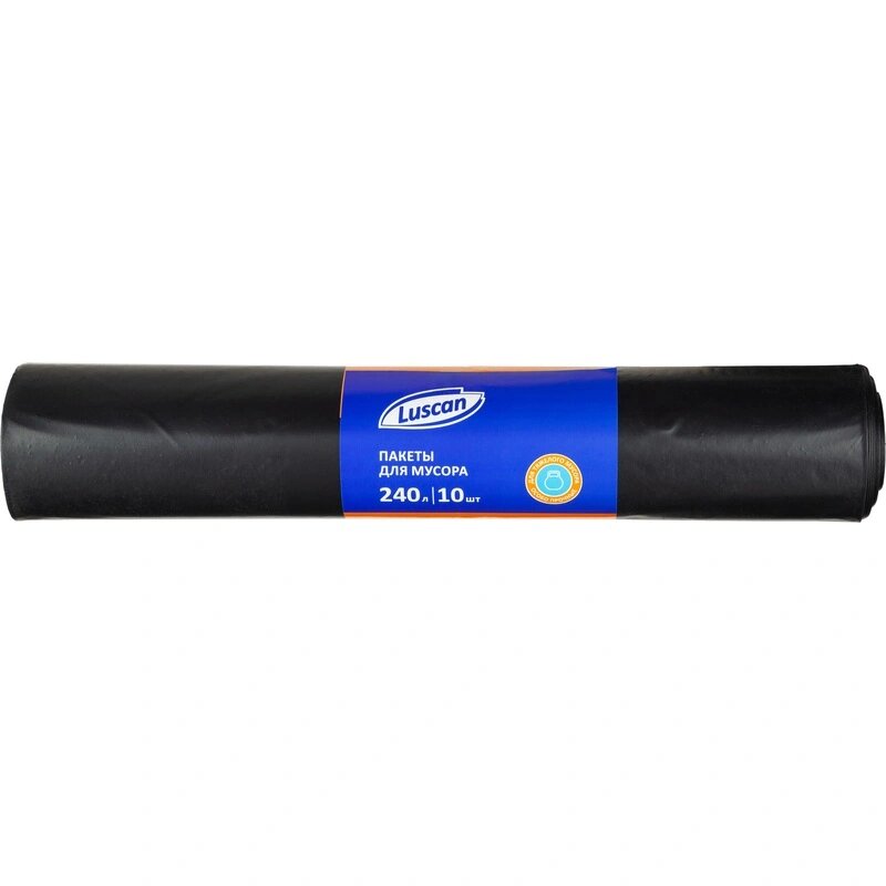 Мешки для мусора ПВД 240л 100мкм 10шт/рул черные 90x135см Luscan