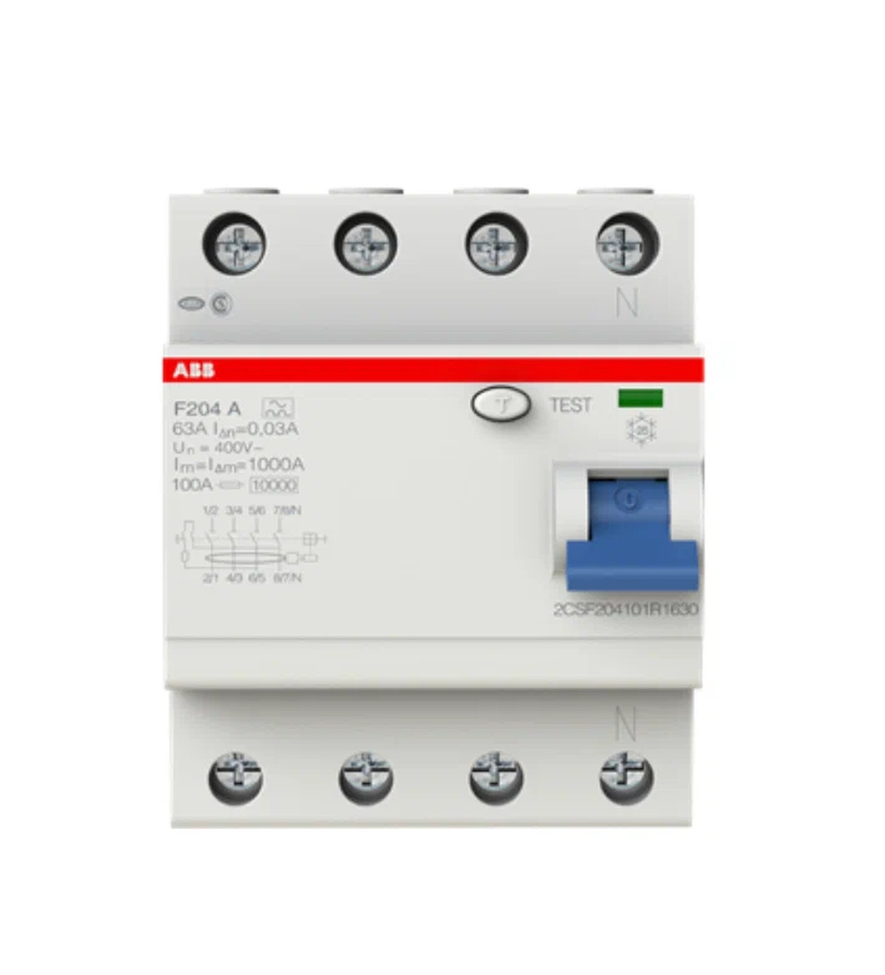 Устройство защитного отключения ABB F204 A-63/0,03 4-х полюсное тип A 63A 30mA 4 модуля