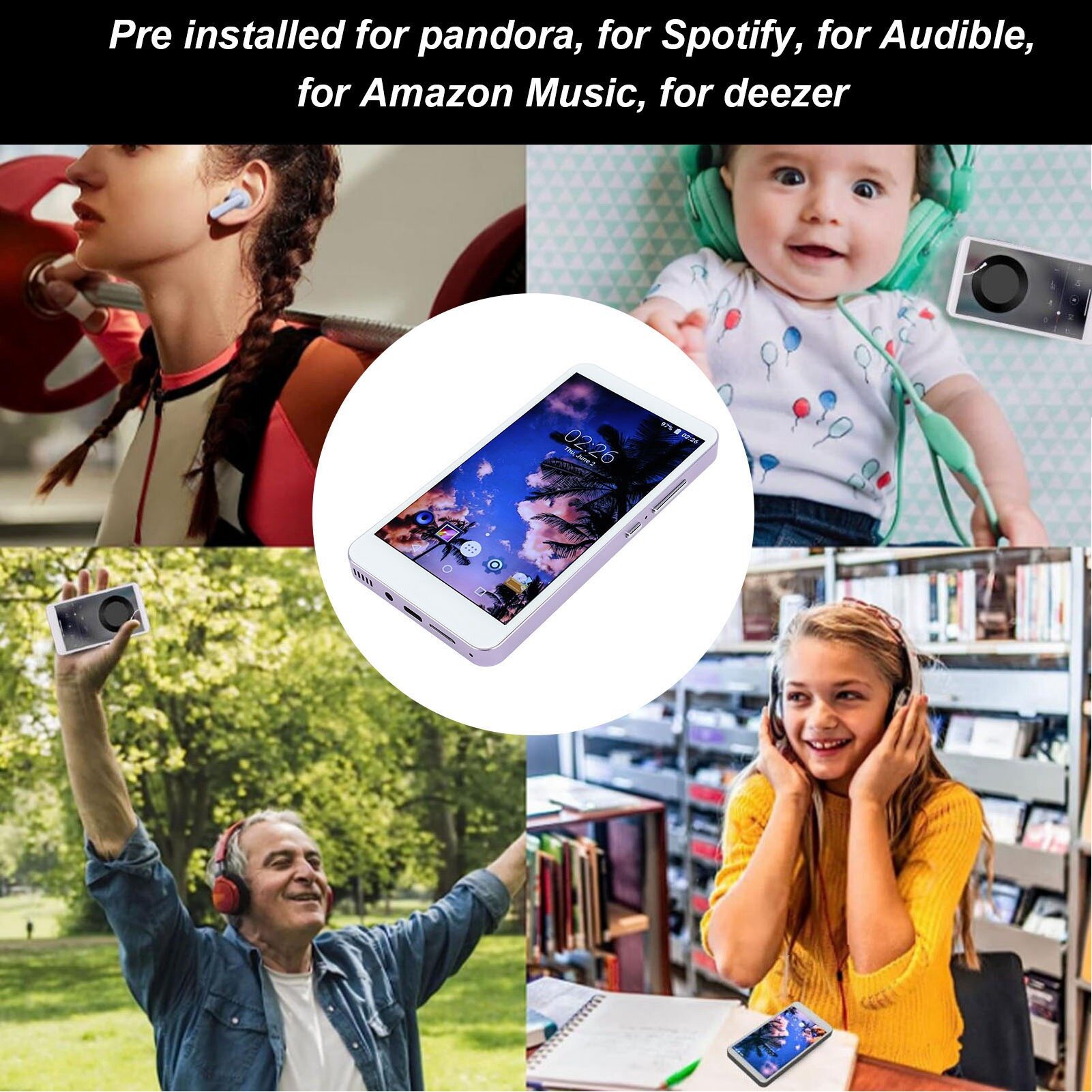 MP4-плеер для Android 5,0-дюймовый 1920x1080 IPS сенсорный экран 2200 мАч высокоскоростной WiFi Bluetooth 5.0 портативный MP4-плеер для музыки и фильмов фиолетовый 16+64 ГБ с возможностью расширения