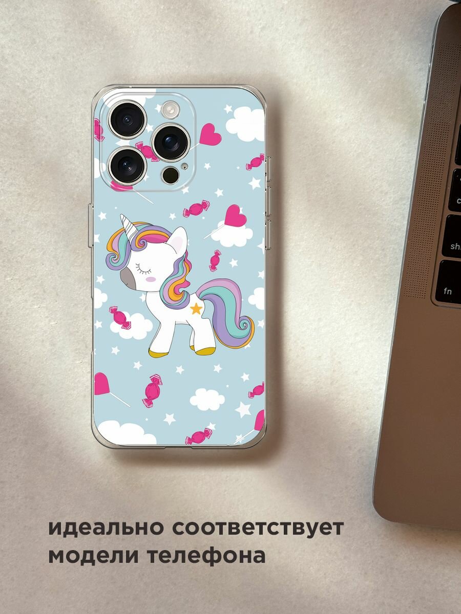 Чехол на Apple iPhone 16 Pro / Айфон 16 Про с принтом "Сладкий единорожек" — фото 1