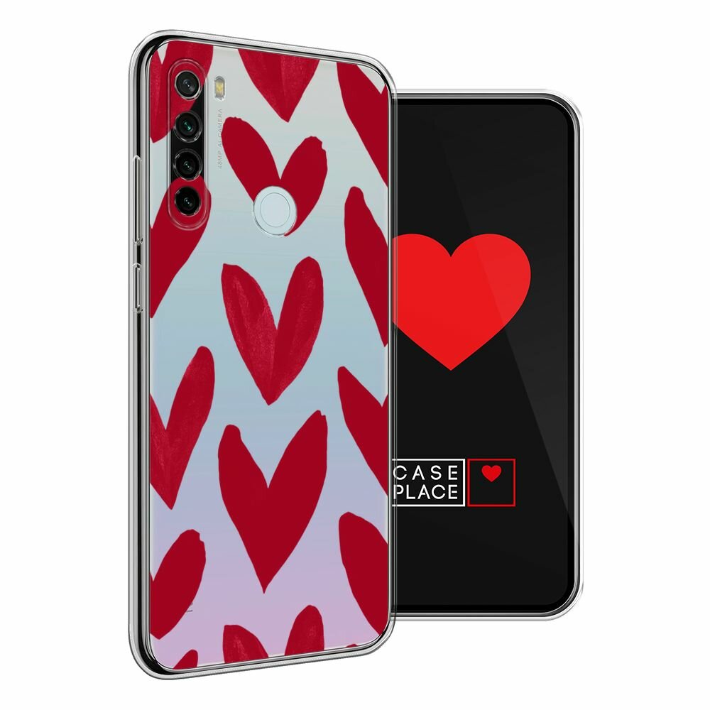 Чехол на Xiaomi Redmi Note 8T / Сяоми Редми Нот 8Т с принтом "Красные сердечки рисунок - 14 февраля", прозрачный — фото 1