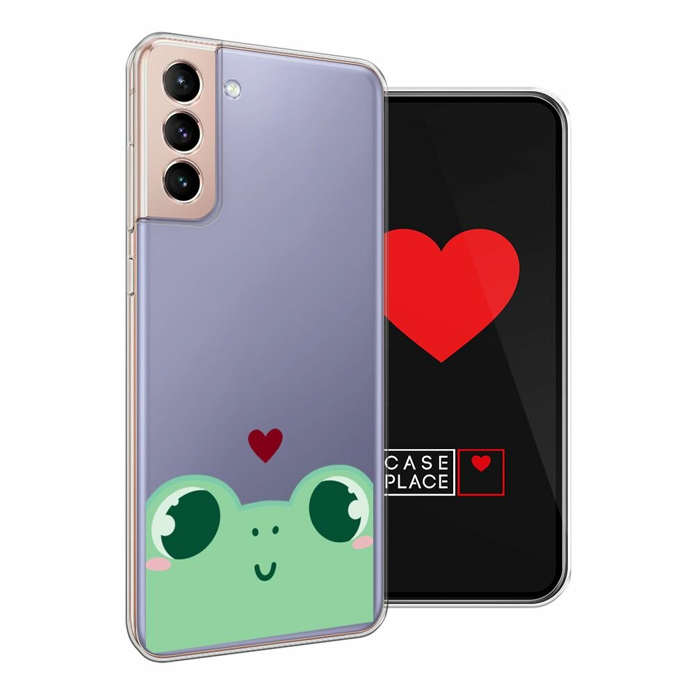 Чехол на Samsung Galaxy S21 + / Самсунг Галакси S21 Плюс с принтом "Влюблённая лягушка - 14 февраля", прозрачный — фото 1