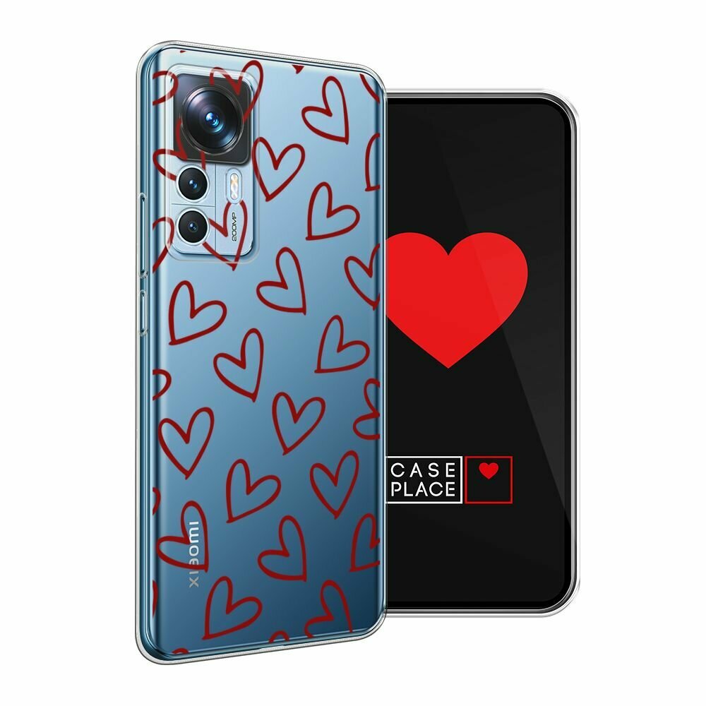 Чехол на Xiaomi 12T/12T Pro / Сяоми 12T/12T Про с принтом "Little hearts doodles 2 - 14 февраля", прозрачный — фото 1