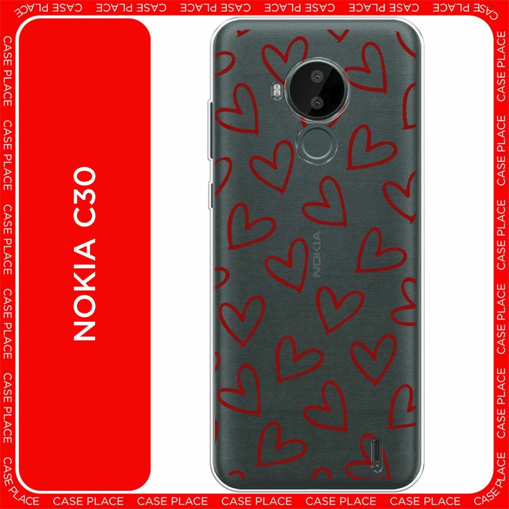 Чехол на Nokia C30 / Нокия C30 с принтом "Little hearts doodles 2 - 14 февраля", прозрачный