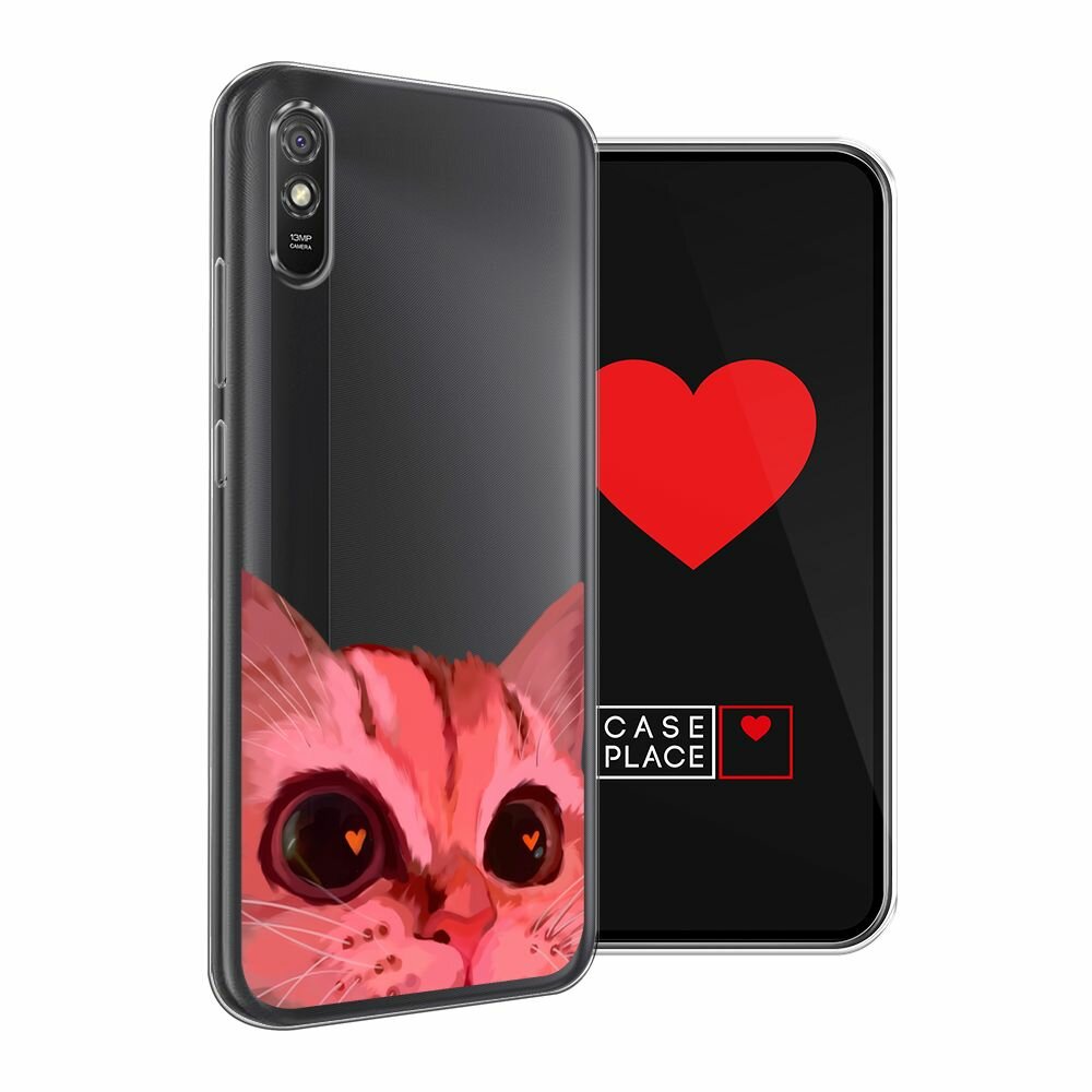 Чехол на Xiaomi Redmi 9A / Сяоми Редми 9А с принтом "Affectionate cat - 8 марта", прозрачный — фото 1