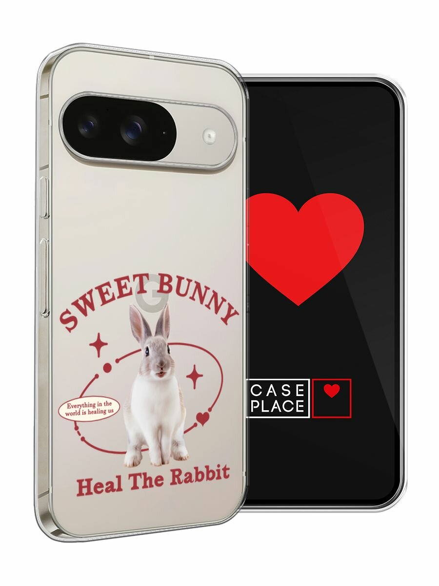 Чехол на Google Pixel 9 / Гугл Пиксель 9 с принтом "Heal the rabbit", прозрачный — фото 1