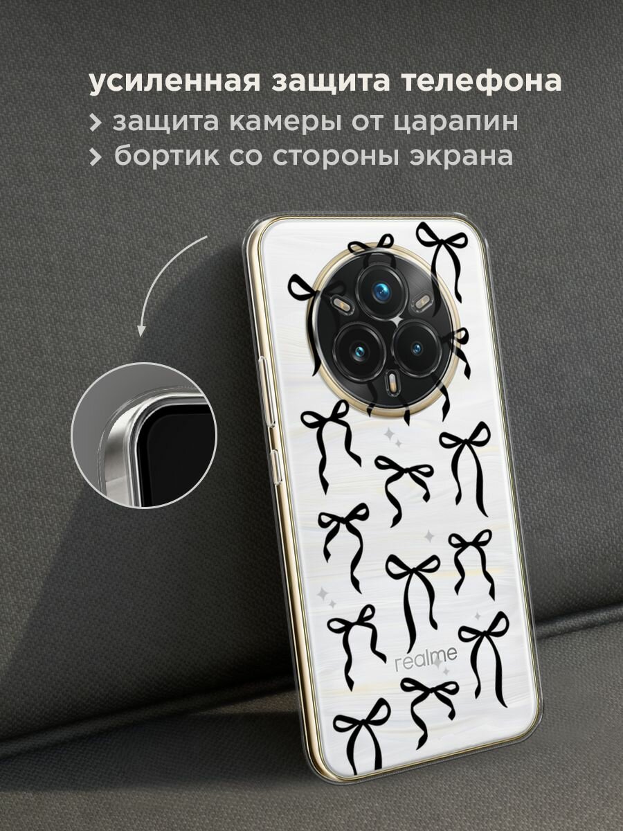 Чехол на Realme 14 Pro+ / Реалми 14 Про+ с принтом "Black bows", прозрачный — фото 1