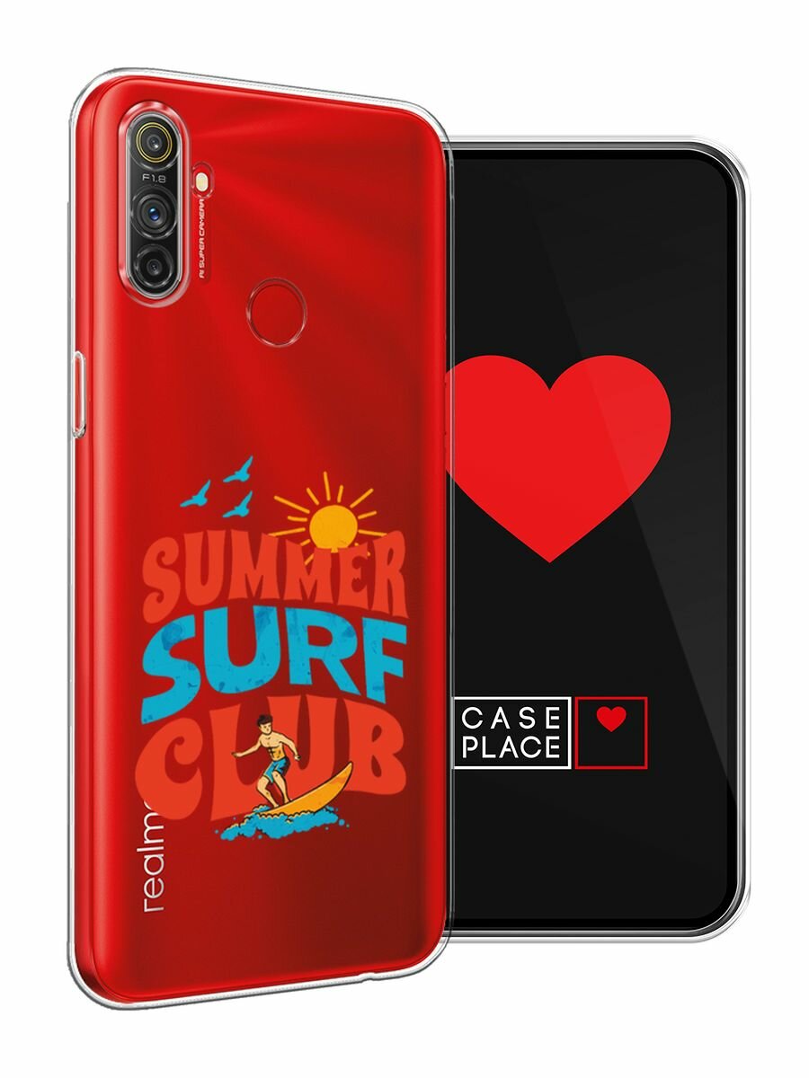 Чехол на Realme C3 / Реалми C3 с принтом "Summer surf club", прозрачный — фото 1